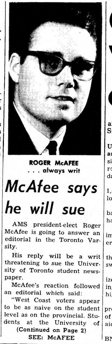 Remembering Roger McAfee: Tenacious Ubyssey editor, litigious AMS ...